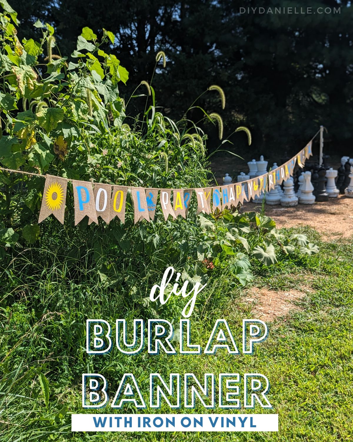 DIY Burlap Banner for a Pool Party with Iron On Vinyl